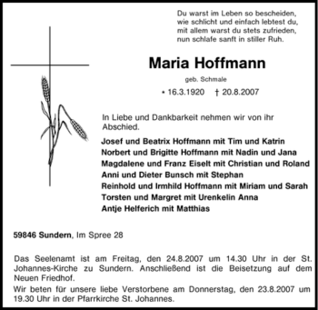 Traueranzeigen von Maria Hoffmann | Trauer-in-NRW.de