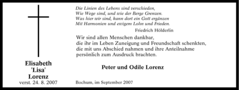 Traueranzeigen von Elisabeth Lorenz | Trauer-in-NRW.de Traueranzeigen von Elisabeth Lorenz | Trauer-in-NRW.de