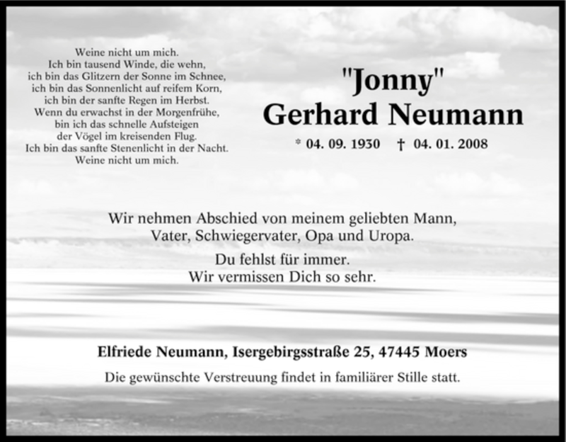 Traueranzeigen von Gerhard Neumann | Trauer-in-NRW.de