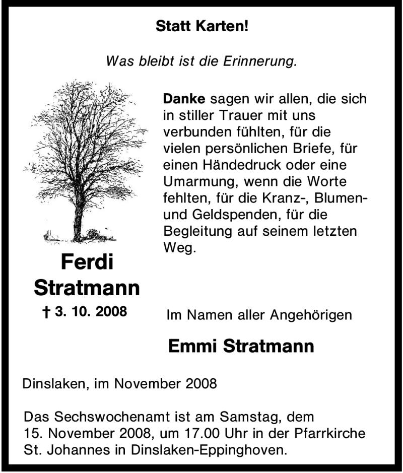 Traueranzeigen von Ferdi Stratmann | Trauer-in-NRW.de