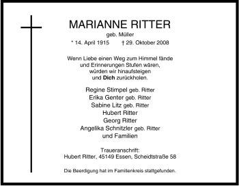 Traueranzeigen von Marianne Ritter | Trauer-in-NRW.de