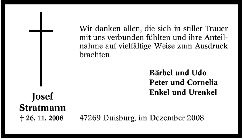 Traueranzeigen von Josef Stratmann | Trauer-in-NRW.de