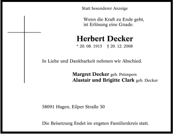 Traueranzeigen von Herbert Decker | Trauer-in-NRW.de