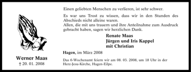 Traueranzeigen von Werner Maas | Trauer-in-NRW.de