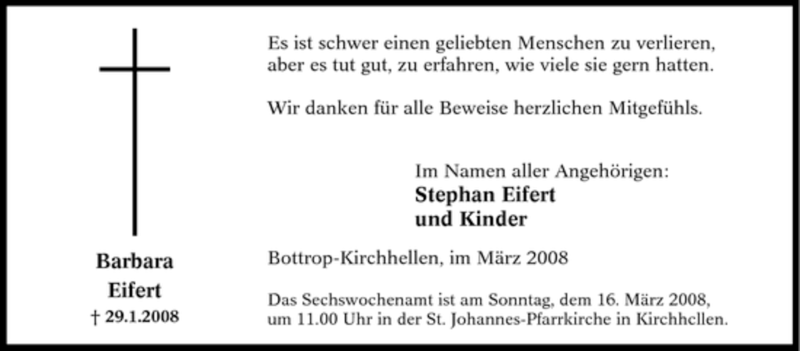 Traueranzeigen von Barbara Eifert | Trauer-in-NRW.de