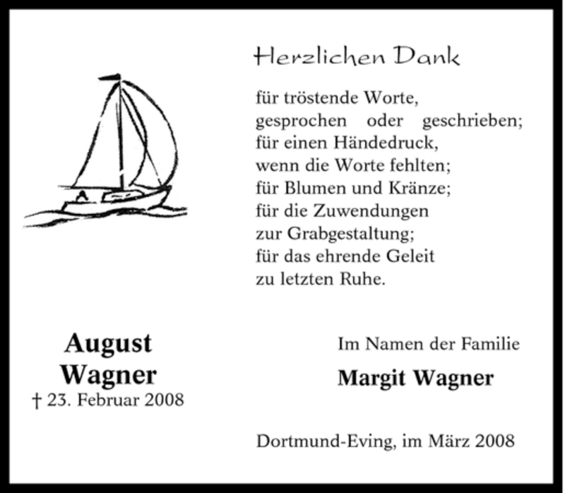 Traueranzeigen von August Wagner | Trauer-in-NRW.de