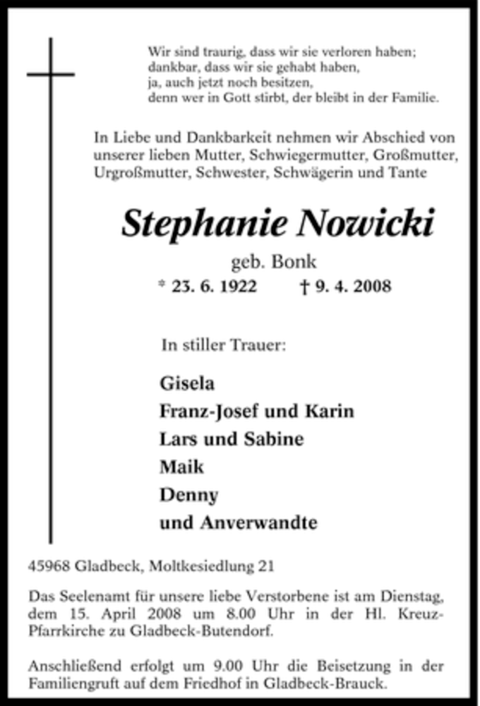 Traueranzeigen von Stephanie Nowicki | Trauer-in-NRW.de