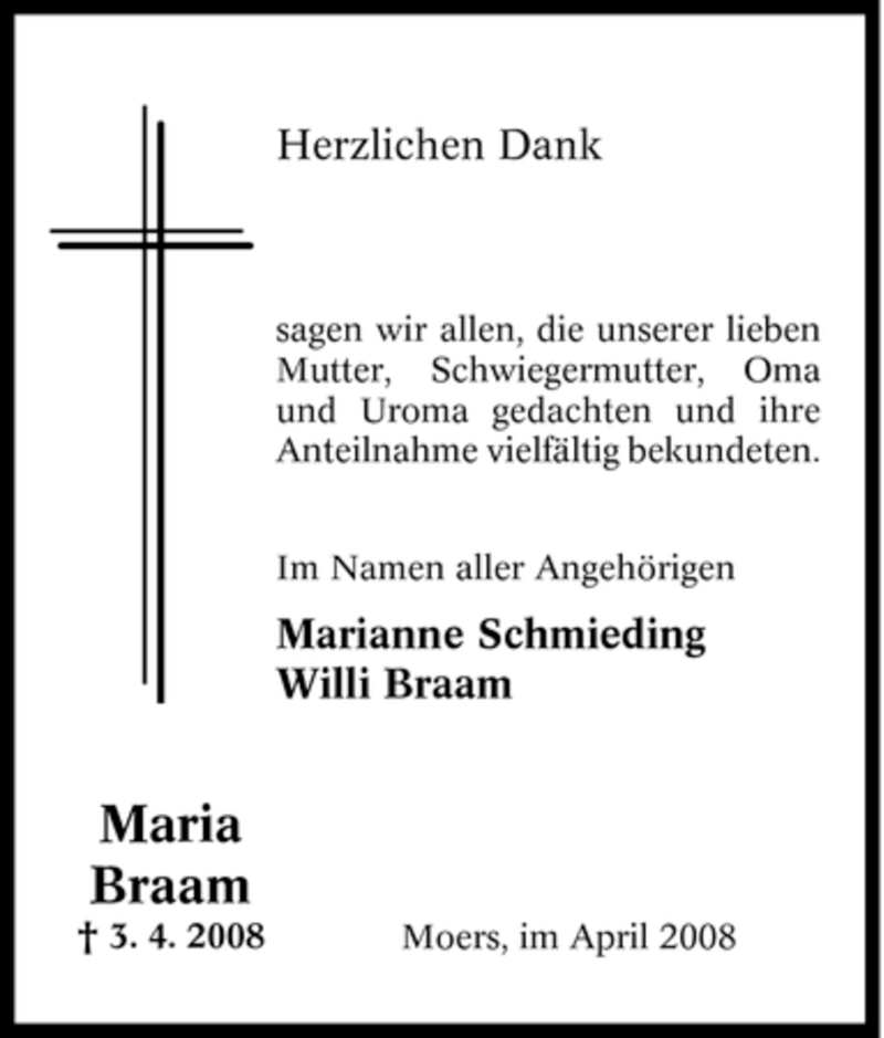 Traueranzeigen von Maria Braam | Trauer-in-NRW.de