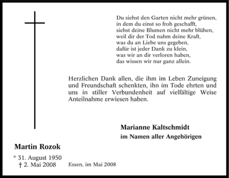 Traueranzeigen von Martin Rozok | Trauer-in-NRW.de