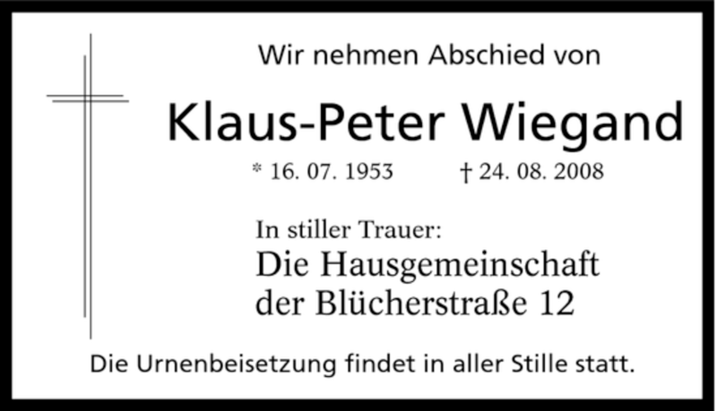 Traueranzeigen von Klaus-Peter Wiegand | Trauer-in-NRW.de