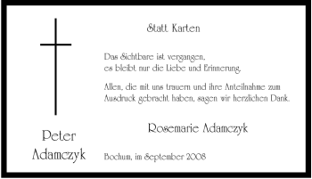 Traueranzeigen von Peter Adamczyk | Trauer-in-NRW.de