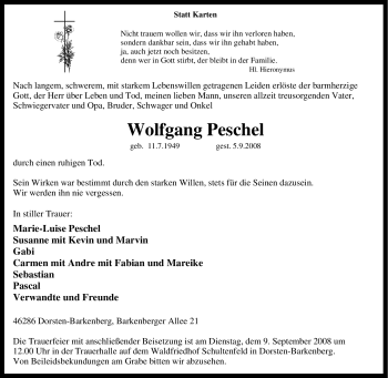 Traueranzeigen von Wolfgang Peschel | Trauer-in-NRW.de