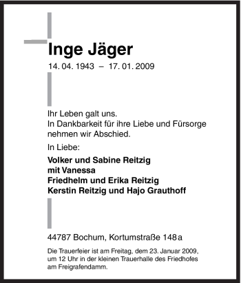 Traueranzeigen von Inge Jäger | Trauer-in-NRW.de