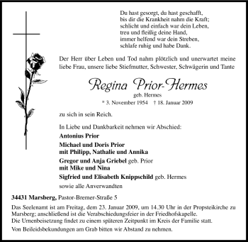 Traueranzeigen von Regina Prior-Hermes | Trauer-in-NRW.de