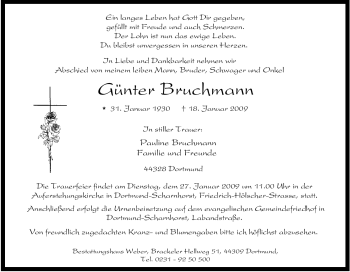 Traueranzeigen von Günter Bruchmann | Trauer-in-NRW.de