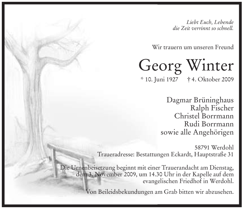 Traueranzeigen von Georg Winter | Trauer-in-NRW.de