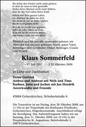 Traueranzeigen von Klaus Sommerfeld | Trauer-in-NRW.de