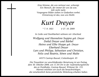 Traueranzeigen von Kurt Dreyer | Trauer-in-NRW.de