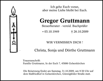 Traueranzeigen von Gregor Gruttmann | Trauer-in-NRW.de