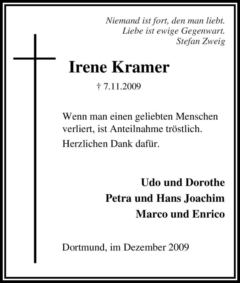 Traueranzeigen von Irene Kramer | Trauer-in-NRW.de