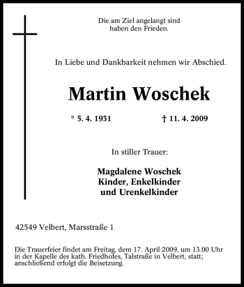 Traueranzeigen von Martin Woschek | Trauer-in-NRW.de