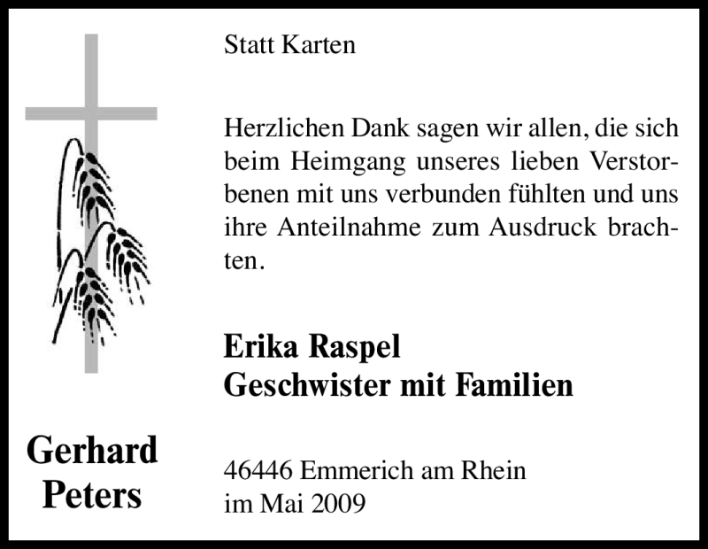Traueranzeigen von Gerhard Peters | Trauer-in-NRW.de