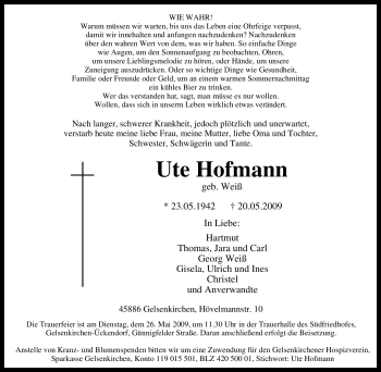 Traueranzeigen von Ute Hofmann | Trauer-in-NRW.de