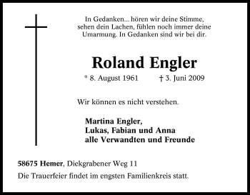 Traueranzeigen von Roland Engler | Trauer-in-NRW.de