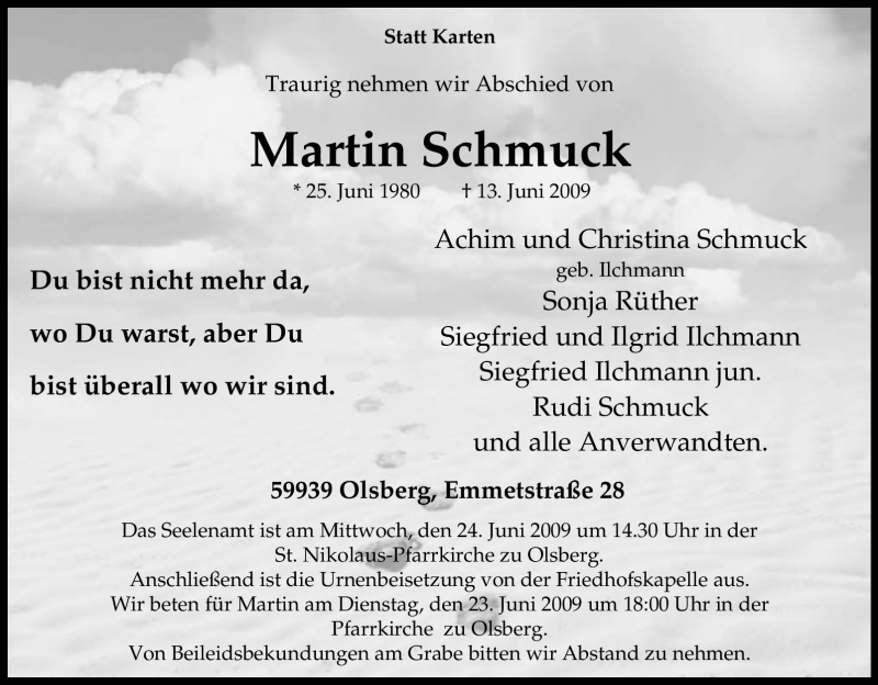 Traueranzeigen von Martin Schmuck | Trauer-in-NRW.de