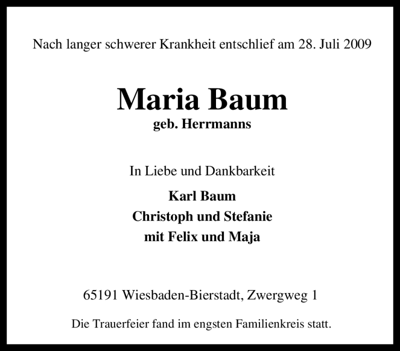 Traueranzeigen von Maria Baum | Trauer-in-NRW.de Traueranzeigen von Maria Baum | Trauer-in-NRW.de