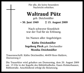 Traueranzeigen von Waltraud Pütz | Trauer-in-NRW.de