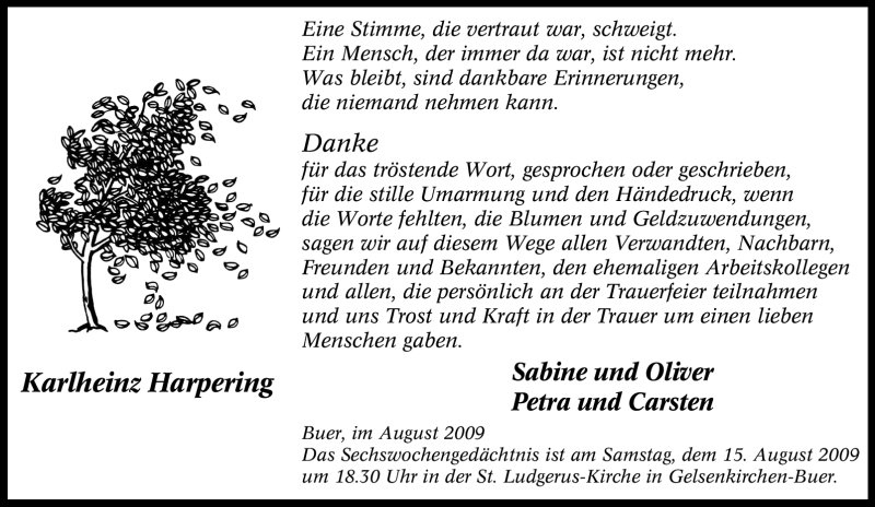 Traueranzeigen von Karlheinz Harpering | Trauer-in-NRW.de