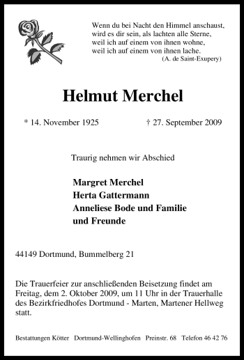 Traueranzeigen von Helmut Merchel | Trauer-in-NRW.de