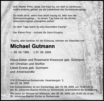 Traueranzeigen von Michael Gutmann | Trauer-in-NRW.de