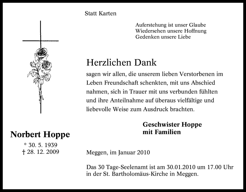Traueranzeigen von Norbert Hoppe | Trauer-in-NRW.de