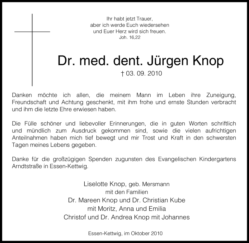 Traueranzeigen von Jürgen Knop | Trauer-in-NRW.de