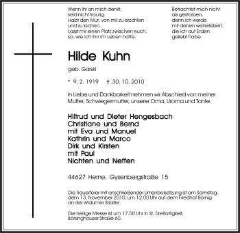 Traueranzeigen von Hilde Kuhn | Trauer-in-NRW.de
