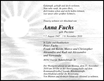 Traueranzeigen von Anna Fuchs | Trauer-in-NRW.de