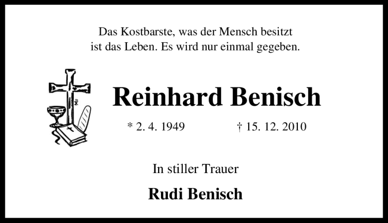 Traueranzeigen von Reinhard Benisch | Trauer-in-NRW.de