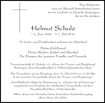 Traueranzeigen von Helmut Schulz | Trauer-in-NRW.de