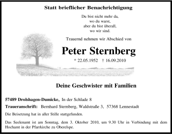 Traueranzeigen von Peter Sternberg | Trauer-in-NRW.de