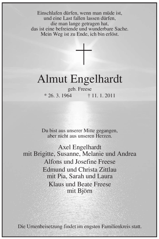 Traueranzeigen von Almut Engelhardt | Trauer-in-NRW.de