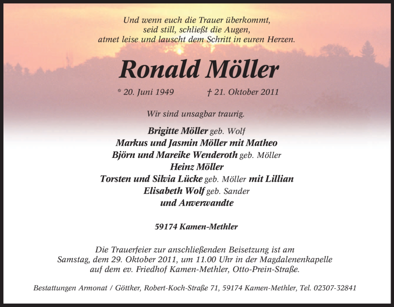 Traueranzeigen von Ronald Möller | Trauer-in-NRW.de