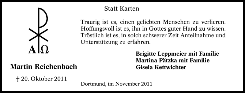 Traueranzeigen von Martin Reichenbach | Trauer-in-NRW.de Traueranzeigen von Martin Reichenbach | Trauer-in-NRW.de