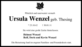 Traueranzeigen von Ursula Wenzel | Trauer-in-NRW.de