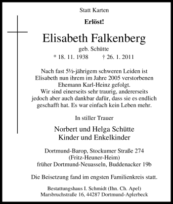 Traueranzeigen von Elisabeth Falkenberg | Trauer-in-NRW.de