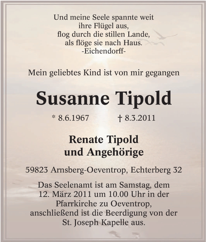 Traueranzeigen von Susanne Tipold | Trauer-in-NRW.de