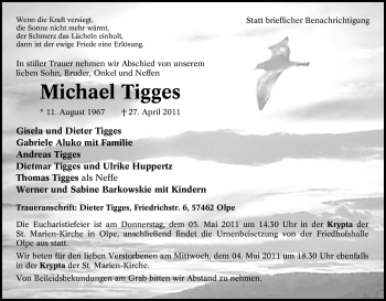 Traueranzeigen von Michael Tigges | Trauer-in-NRW.de