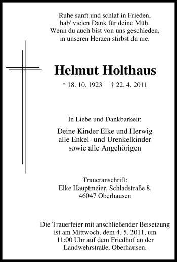 Traueranzeigen von Helmut Holthaus | Trauer-in-NRW.de