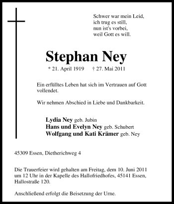 Traueranzeigen von Stephan Ney | Trauer-in-NRW.de
